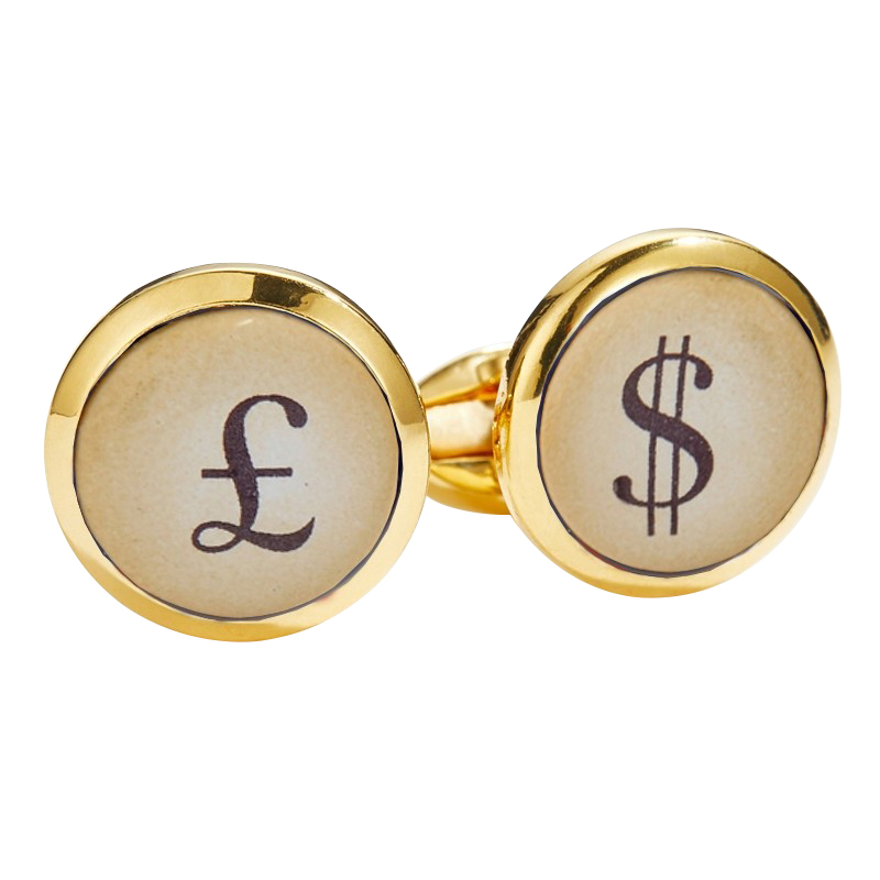 Halcyon Days Pound & Dollar Round Gold Cufflinks | CLPAD05RDG | Borsheims