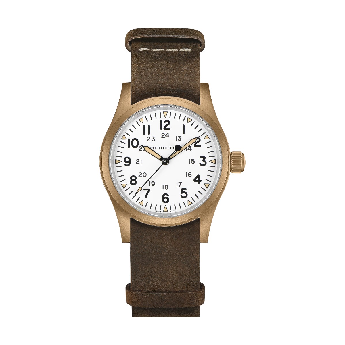 Hamilton Khaki Field Mechanical Bronze 38mm Watch, White Dial ...