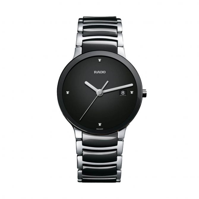 Rado Watches Centrix Diamonds 38mm Watch, Black and Silver Tone Dial ...