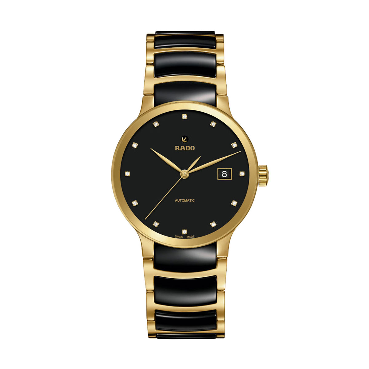 Rado Watches Centrix Automatic Diamonds 38mm Watch, Black and Gold Tone ...