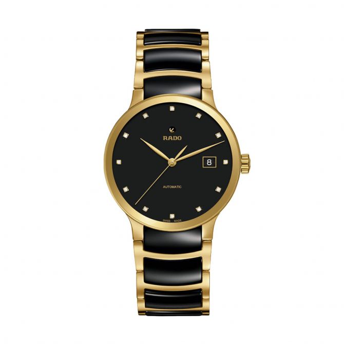 Rado Watches Centrix Automatic Diamonds 38mm Watch, Black and Gold Tone ...