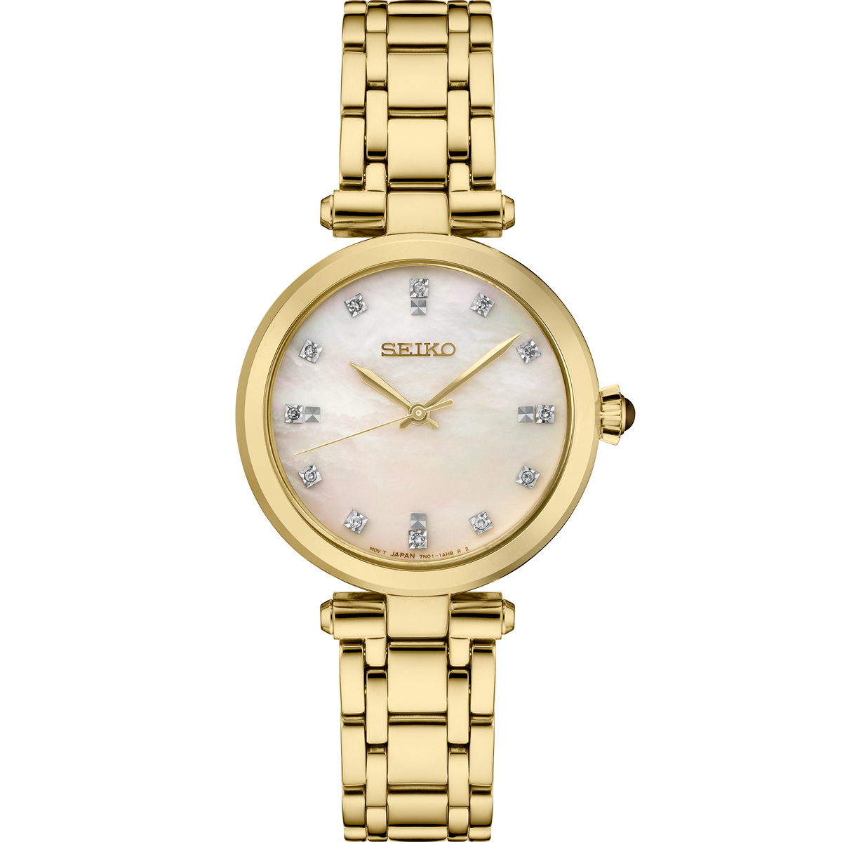 Seiko Diamonds 30mm Gold Tone Watch, Pink Mother of Pearl Dial | Borsheims