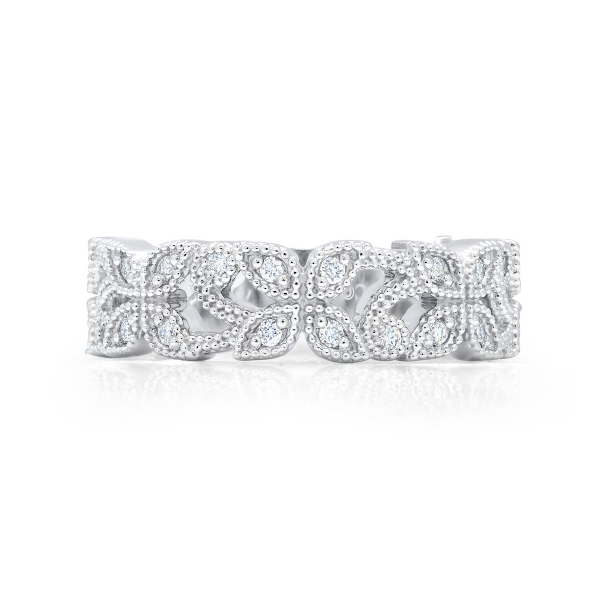 Peter Storm Diamond 2 Row Milgrain Leaf Pattern Wedding Band in White ...