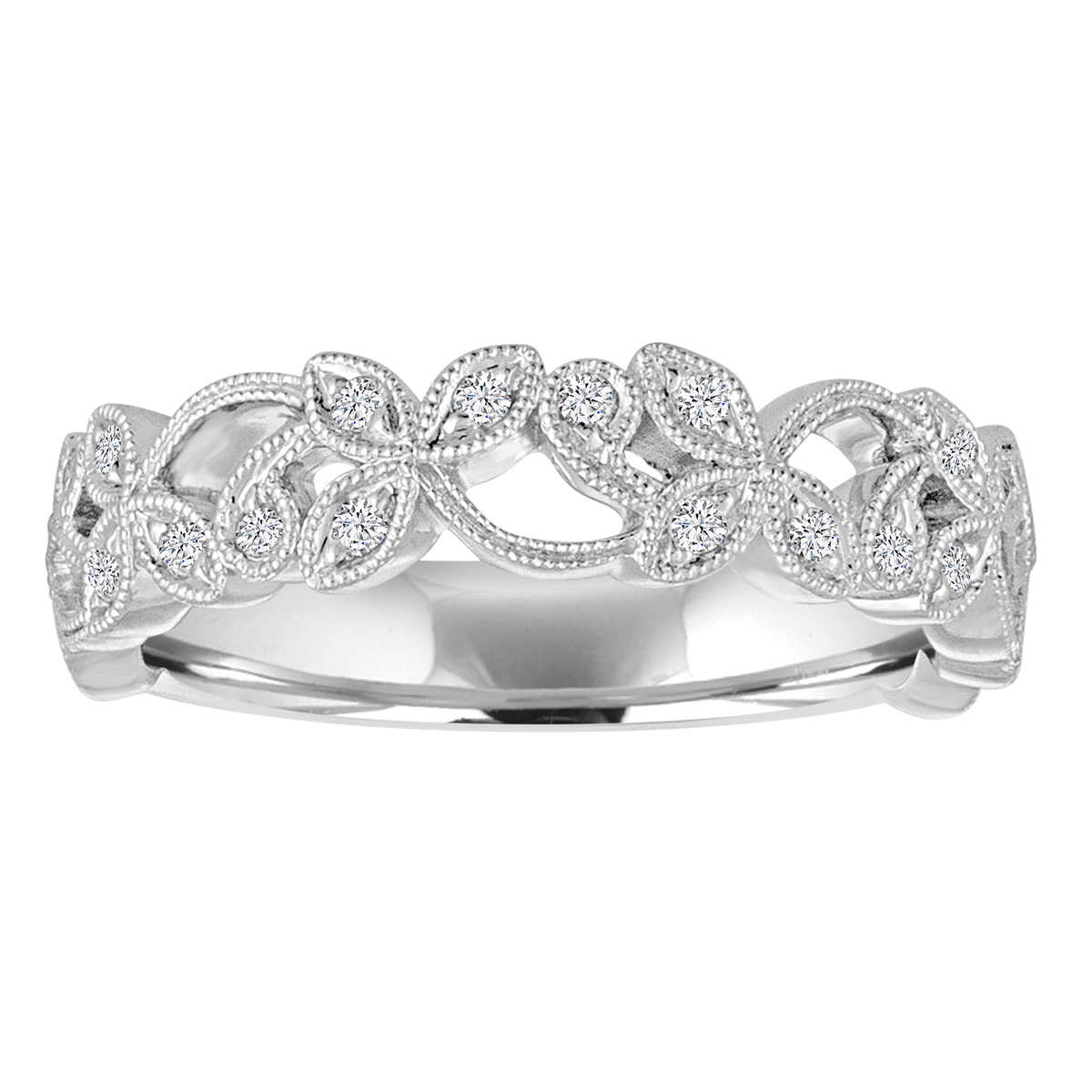 Diamond Milgrain Leaf Filigree Pattern Wedding Band in White Gold ...