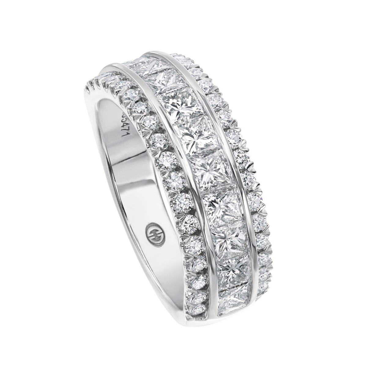 Christopher Designs Princess & Round Diamond 3 Row Wedding Band in ...