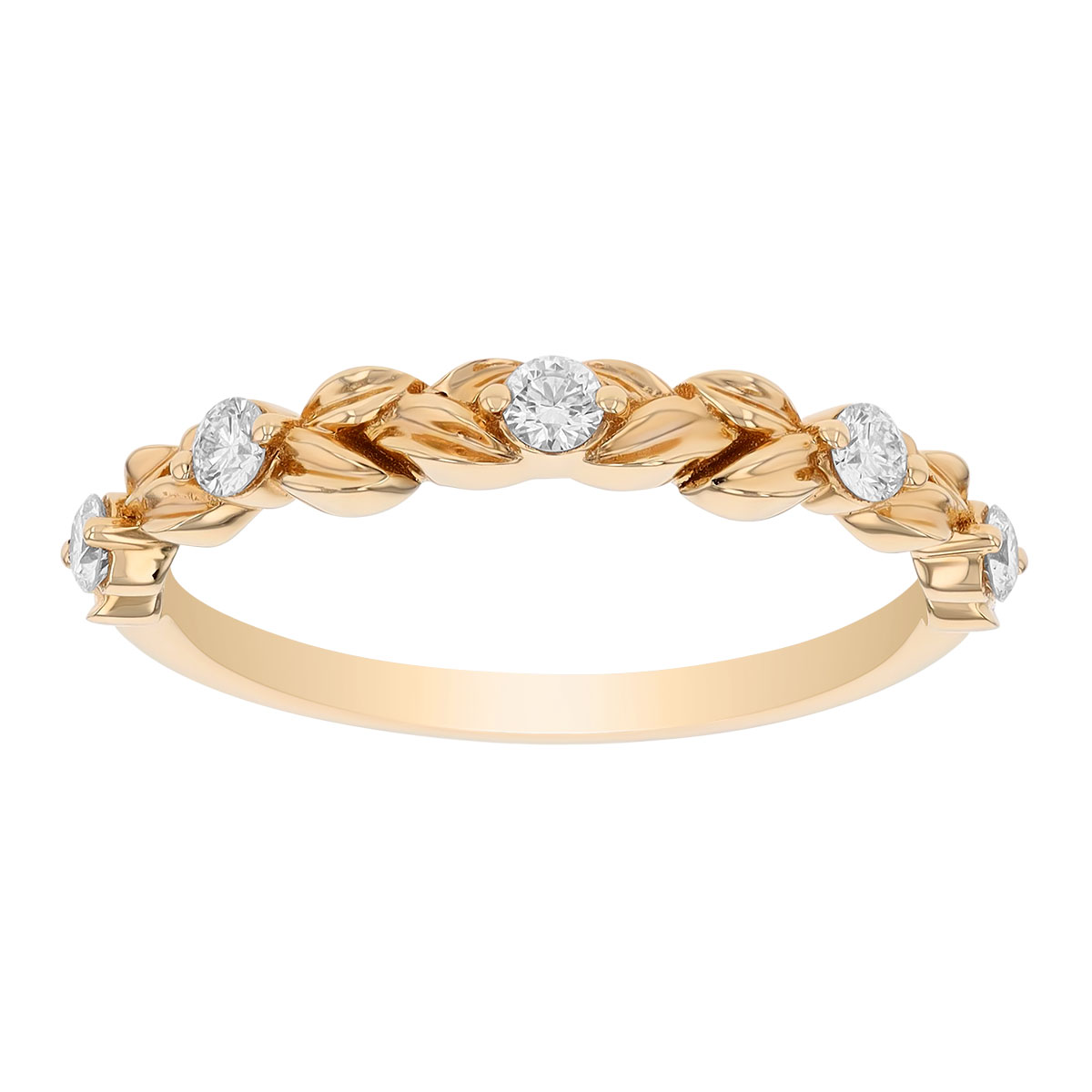 Five Diamond Laurel Pattern Wedding Band in 14K Yellow Gold | Borsheims