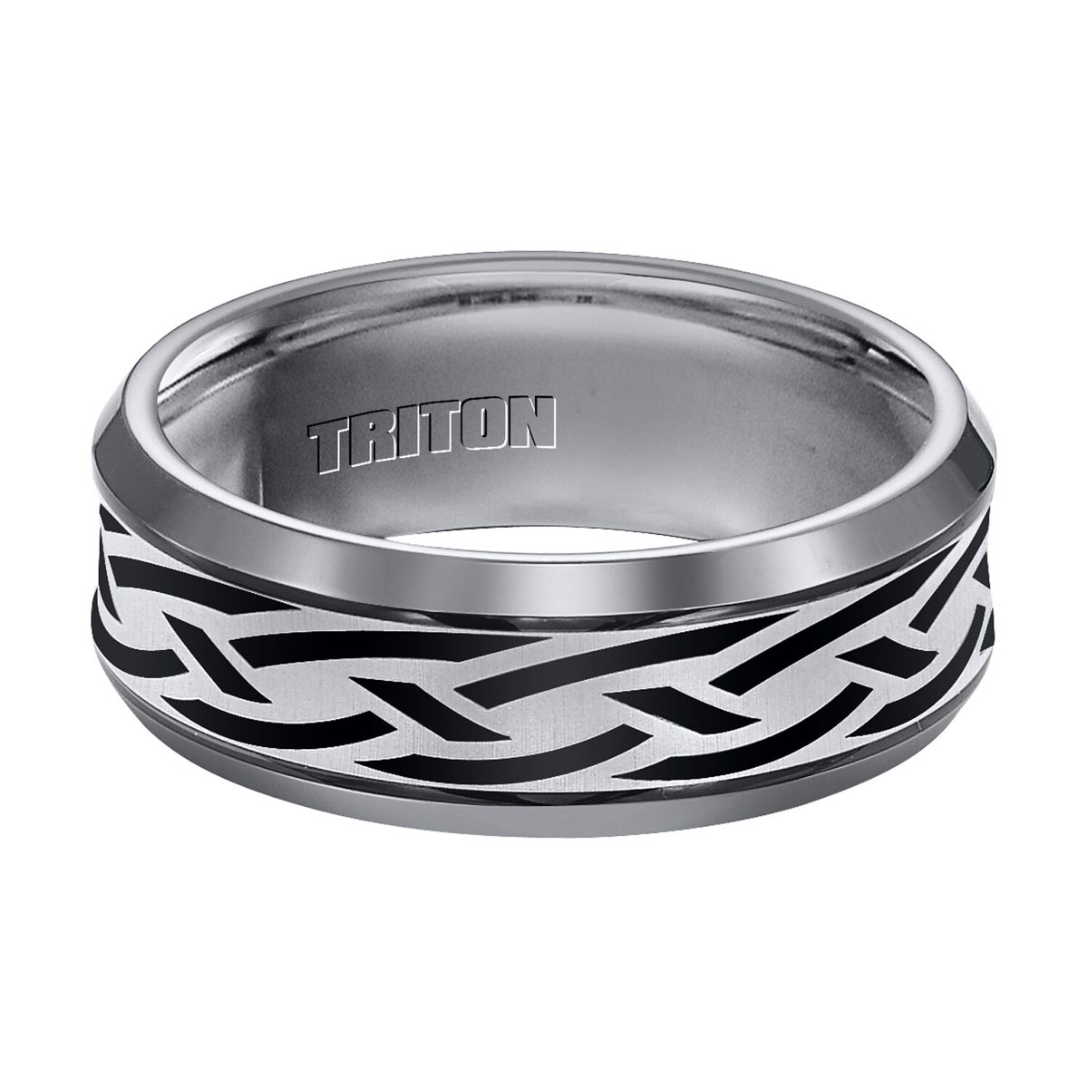 Tungsten 8 mm Comfort Fit Wedding Band with Plack PVD Laster Pattern ...