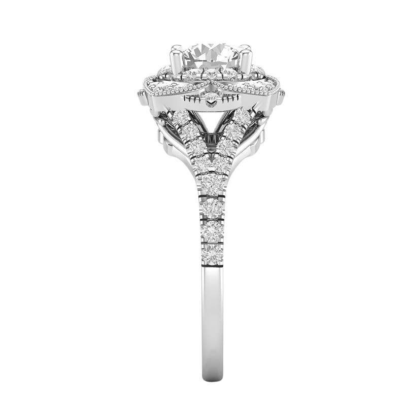 Diamond Milgrain Flower Framed Split Shank Ring Setting in White Gold ...