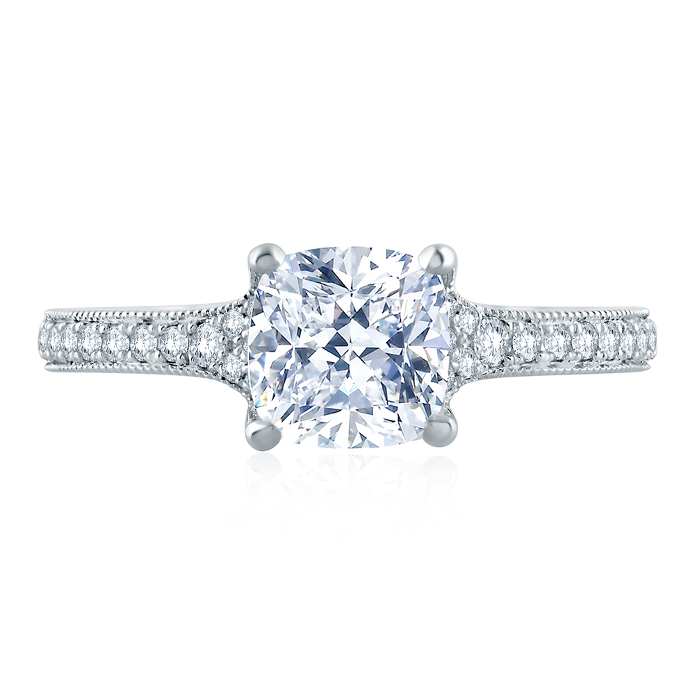 A. Jaffe 18K White Gold Milgrain Diamond Shank Ring Setting with ...