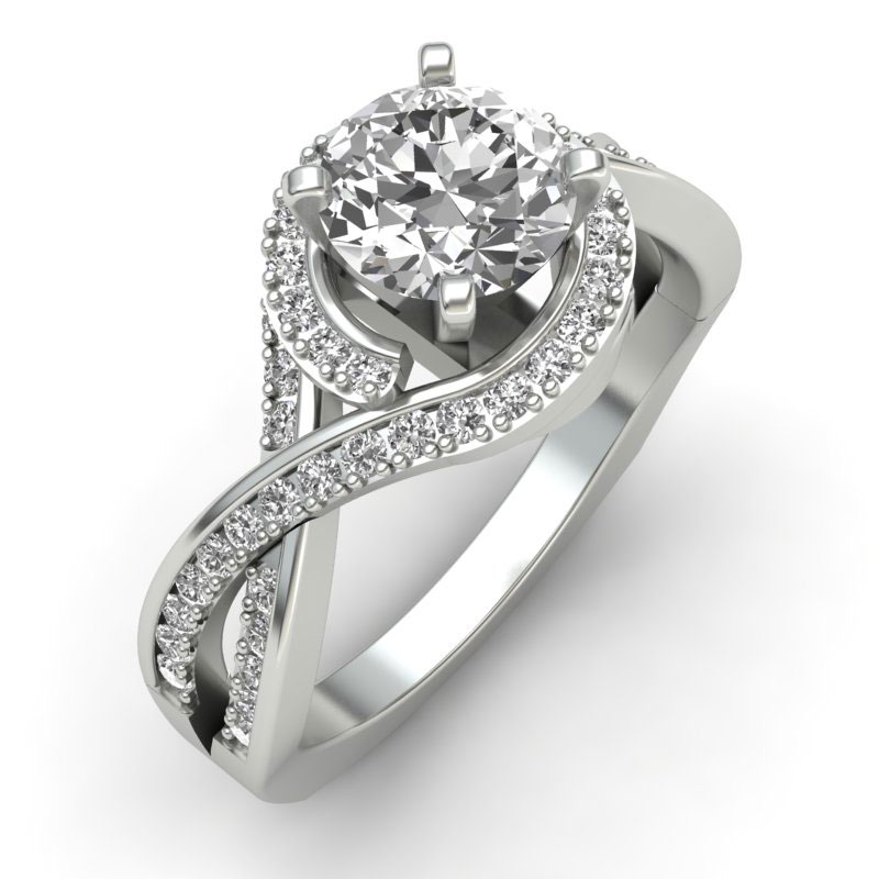 Diamond Crossover Ring Setting with Halo &Pave Shank in White Gold ...