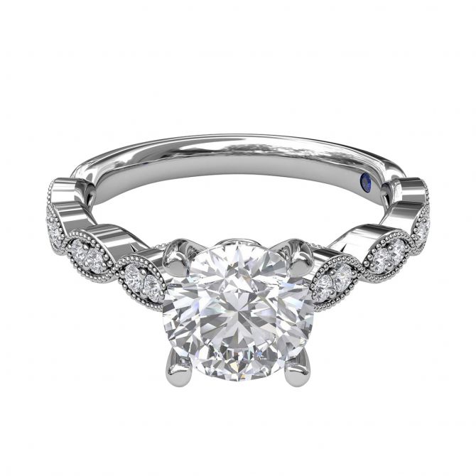 Diamond Milgrain Navette Pattern Ring Setting in White Gold | Borsheims