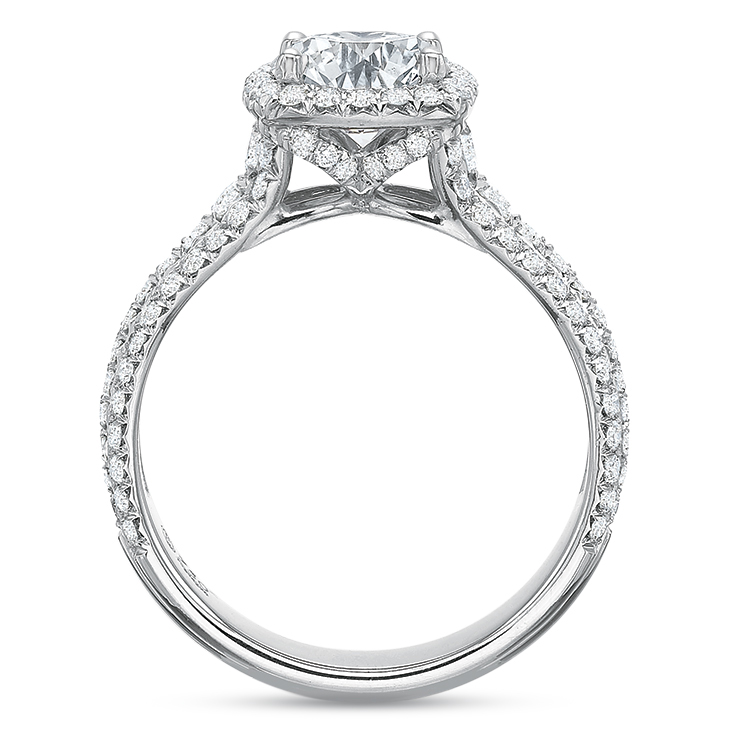 Diamond Halo & Pavé Tapered Shank Engagement Ring Setting in White Gold ...