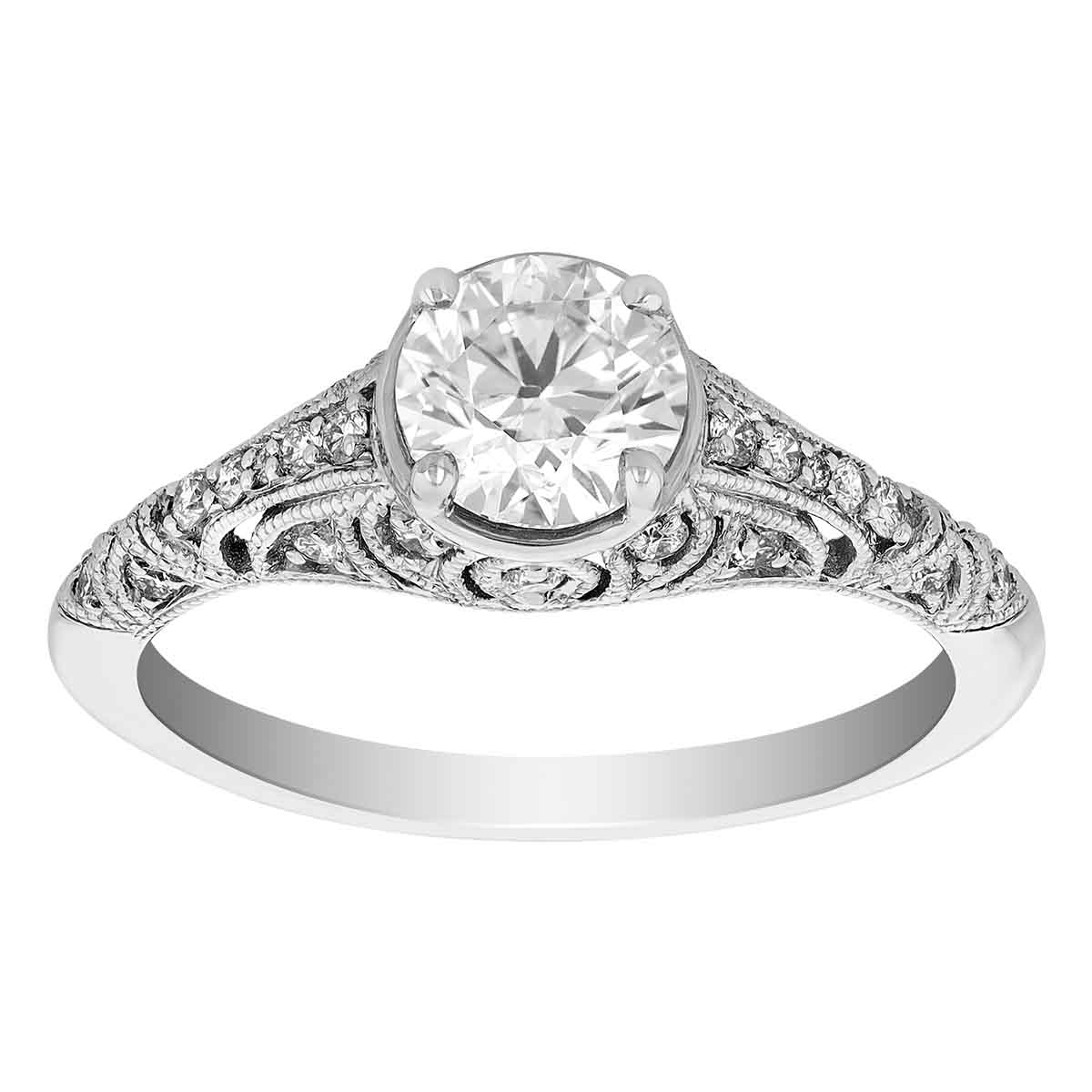 Diamond Milgrain Openwork Vintage Style Engagement Ring in White Gold ...