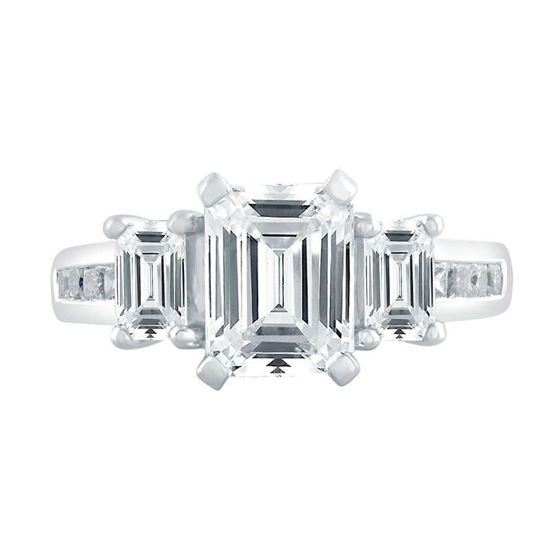 A. Jaffe Emerald Cut Diamond 3 Stone & Channel Set Shank Euro Band Ring ...