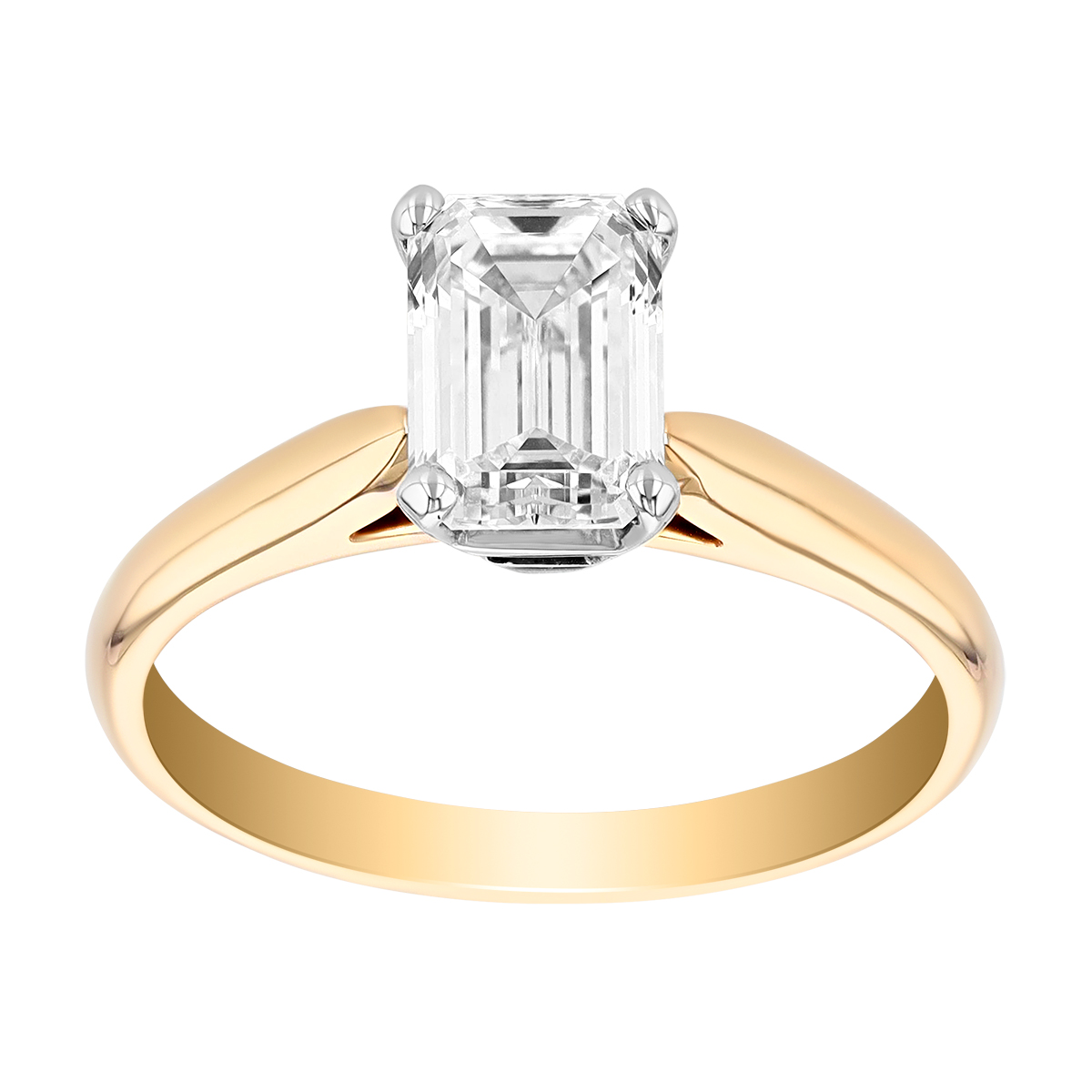 Emerald Cut Lab-Grown Diamond Solitaire Engagement Ring in Yellow Gold ...