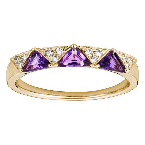 Trillion Amethyst & Diamond Cluster Triangle Patterned Ring in Yellow ...