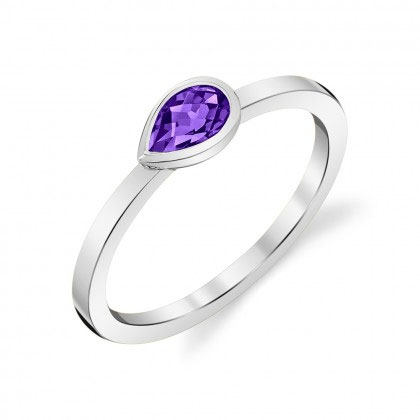 Pear Shaped Amethyst Bezel Set Ring in White Gold | Borsheims