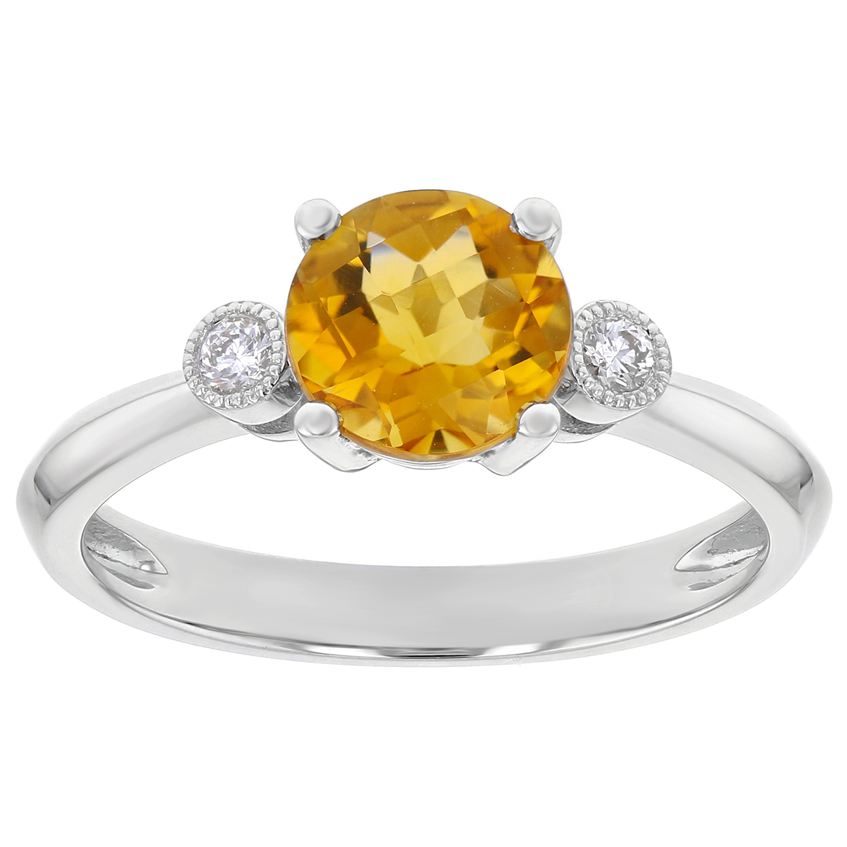 14K White Gold Round Citrine & Diamond 3 Stone Ring | Borsheims