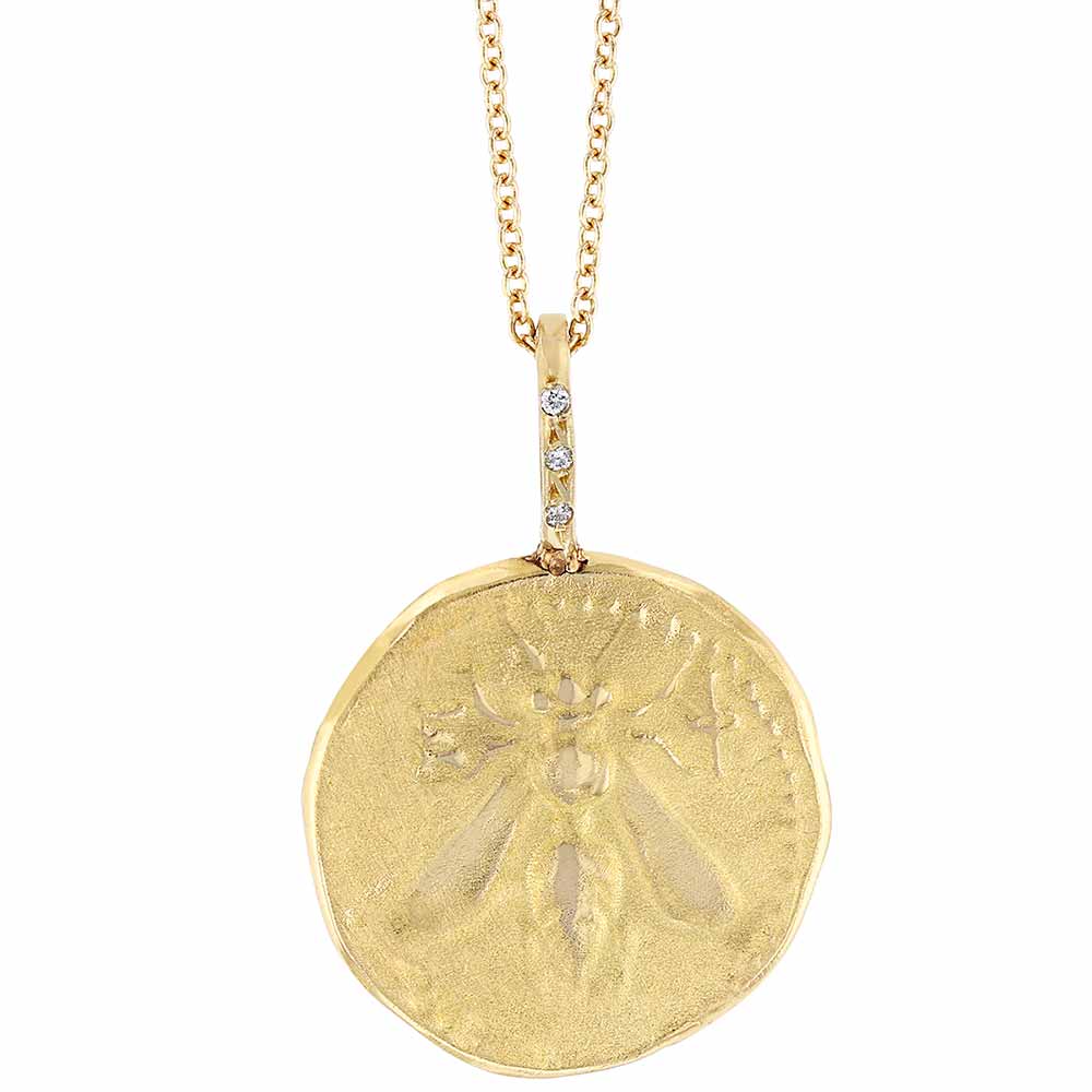 Robin Haley Artifact Charm Yellow Gold Bee Disc Pendant with Diamond ...