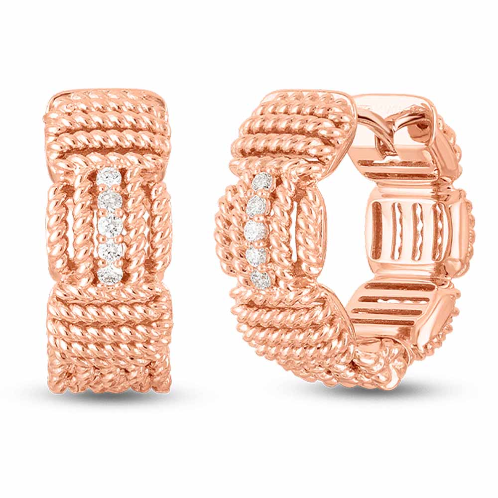 Roberto Coin Opera Rose Gold Small Hoop Earrings with Diamond Accents ...