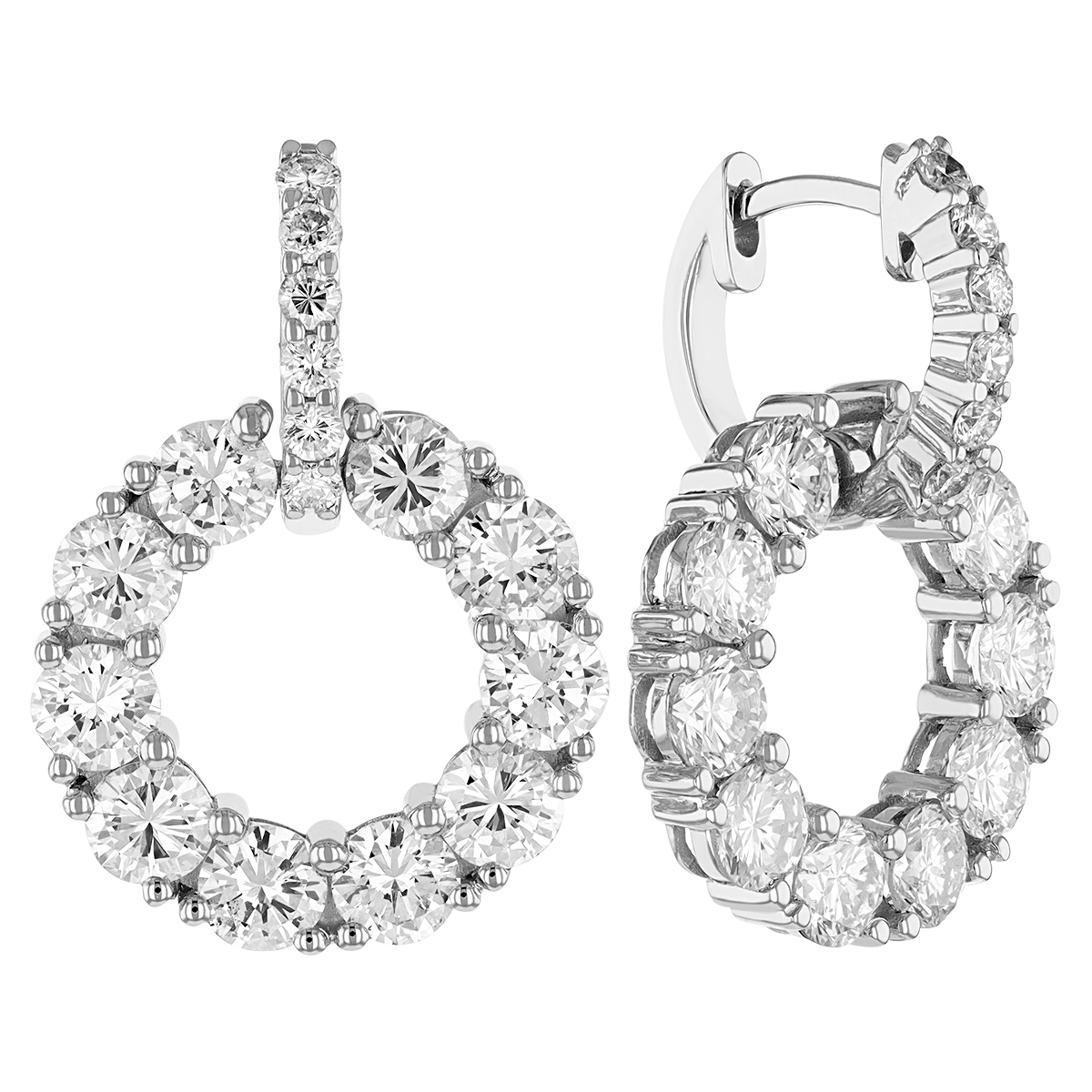 Diamond Open Circle & Huggie Interlocking Dangle Earrings in White Gold | Borsheims