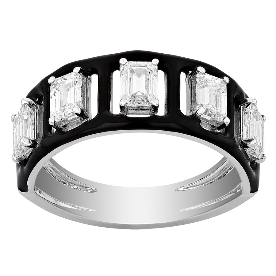 Emerald Cut Diamond Window Ring in Black Enamel & White Gold | Borsheims