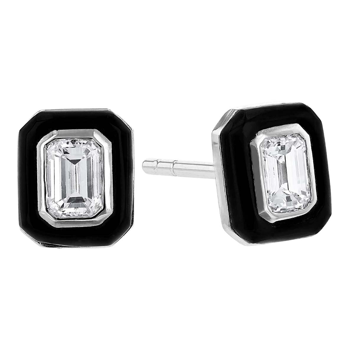 Emerald Cut Diamond & Black Onyx Frame Cut Corner Rectangle Stud ...