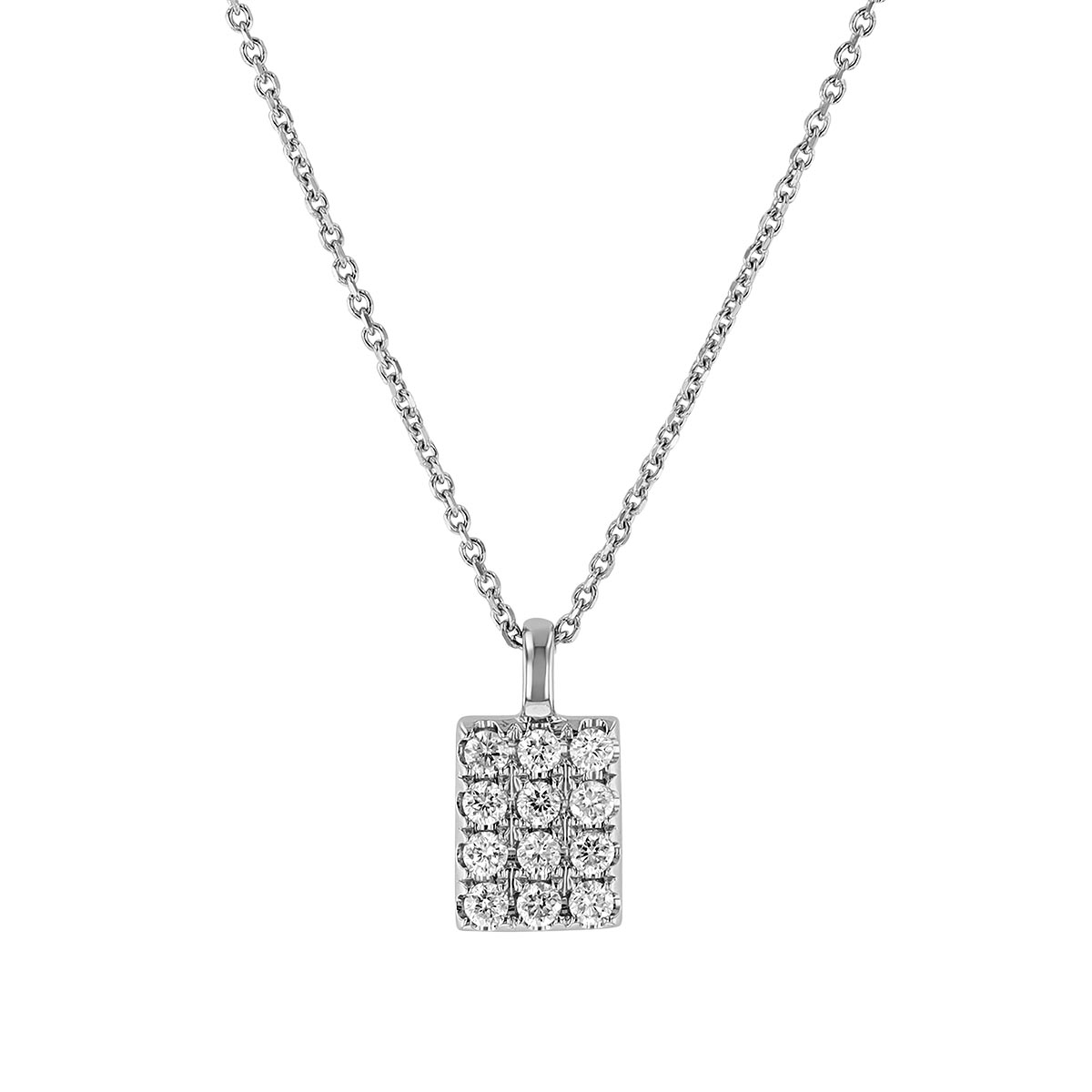 Diamond Pavé Rectangle Tag Pendant in White Gold, 16" | Borsheims
