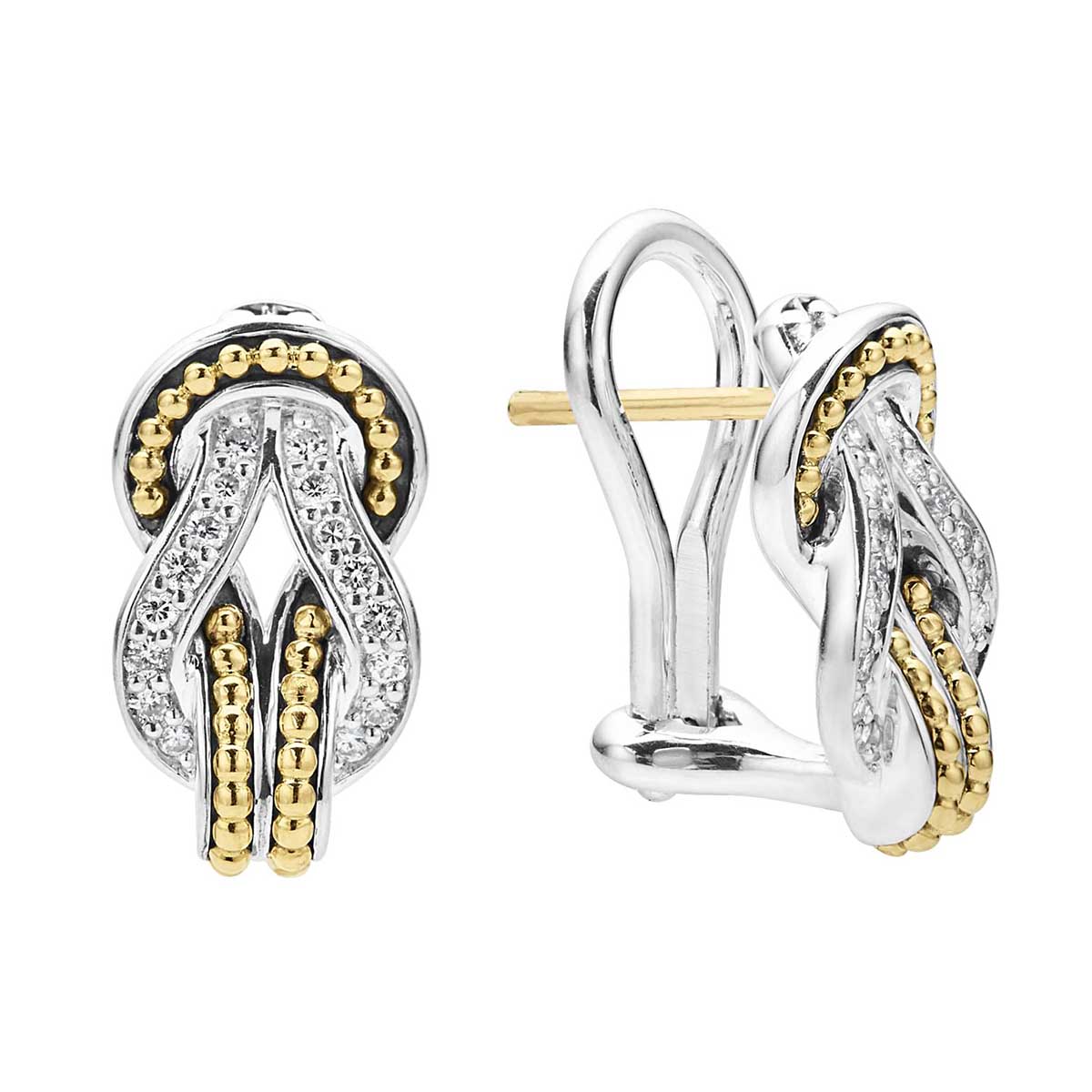LAGOS Newport Large Two Tone Knot Diamond Omega Clip Earrings | 01 ...