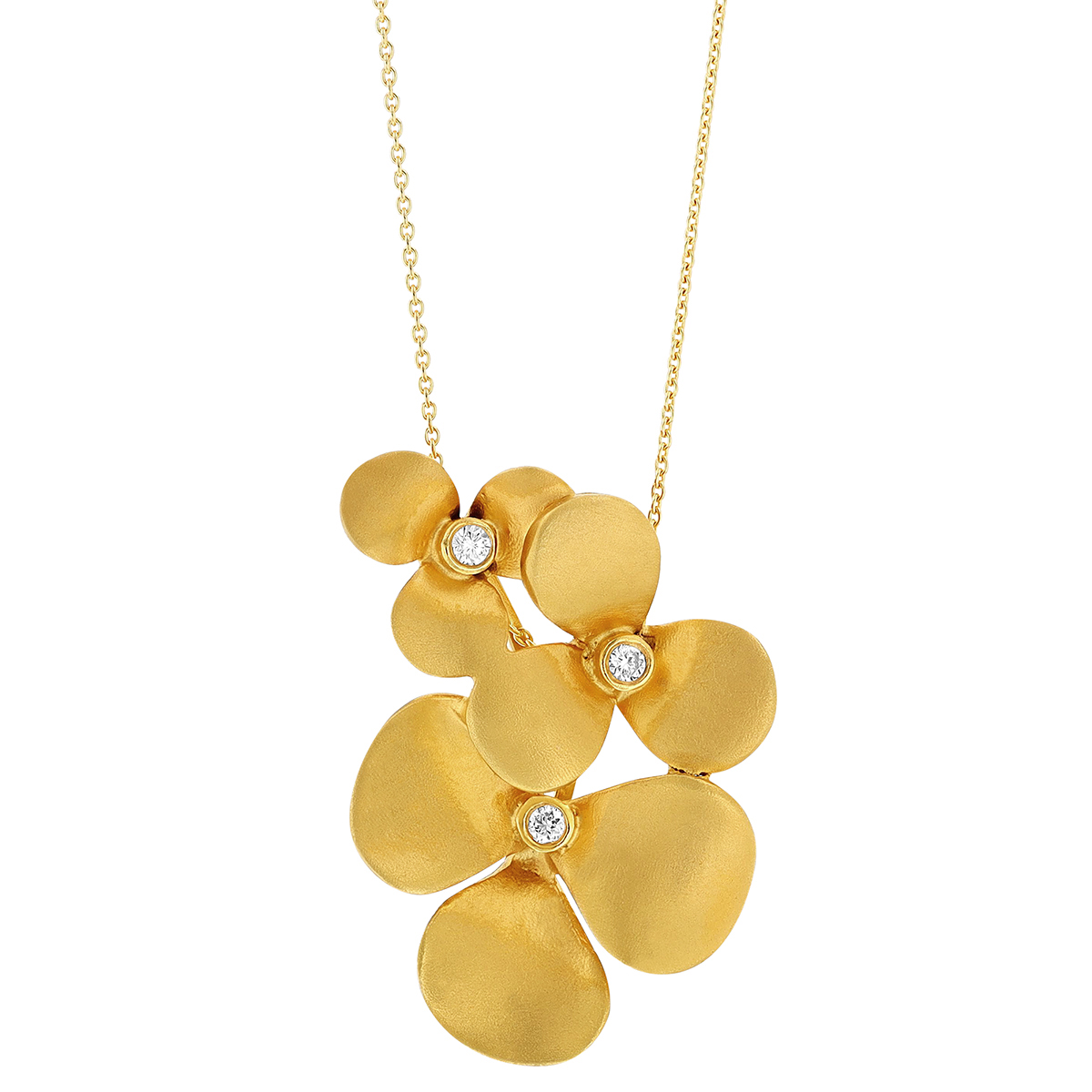 Marika Yellow Gold Flower Trio Pendant with Diamond Accents, 18" | 5638 ...