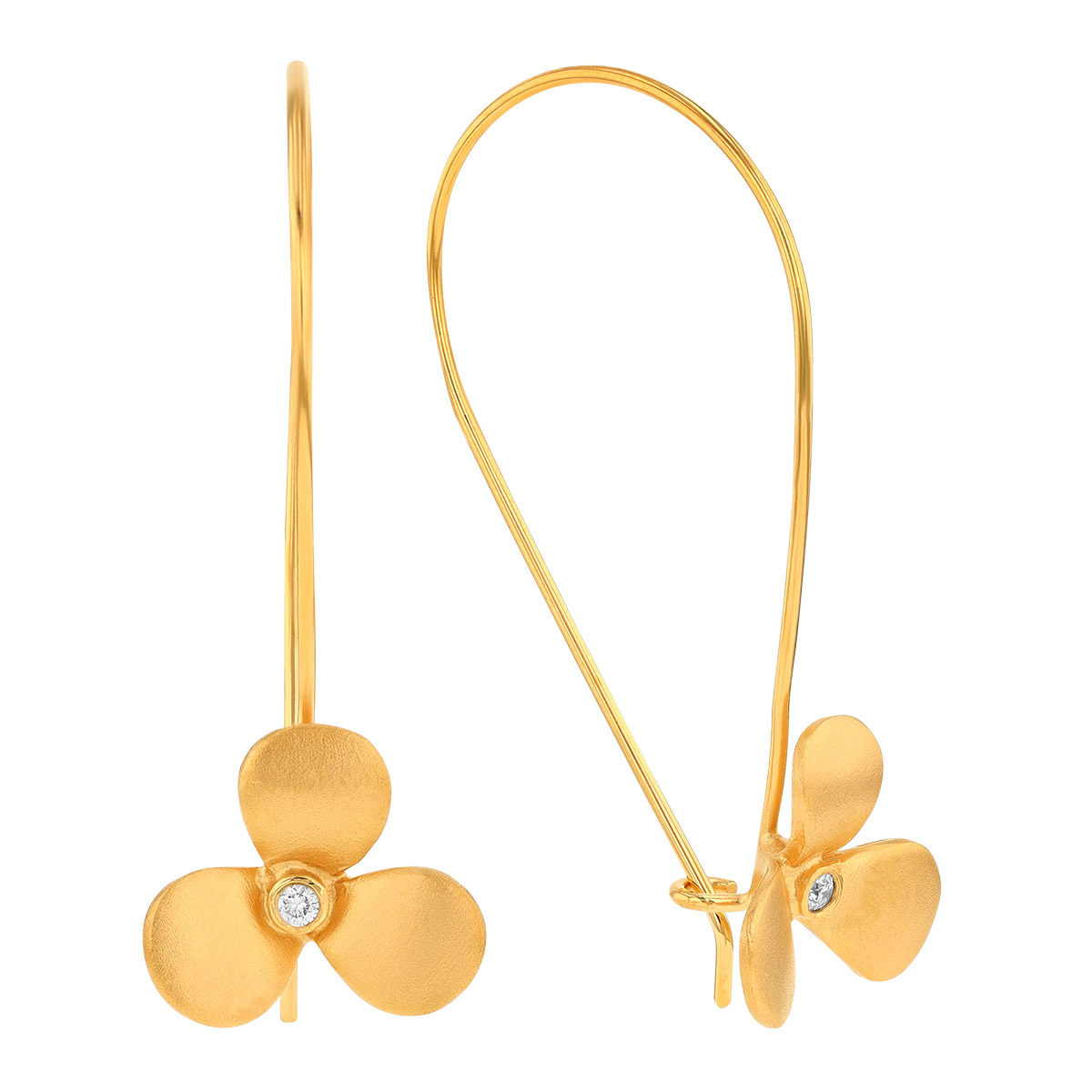 Marika Diamond 3 Petal Flower Wire Drop Earrings in Yellow Gold | 4785 ...