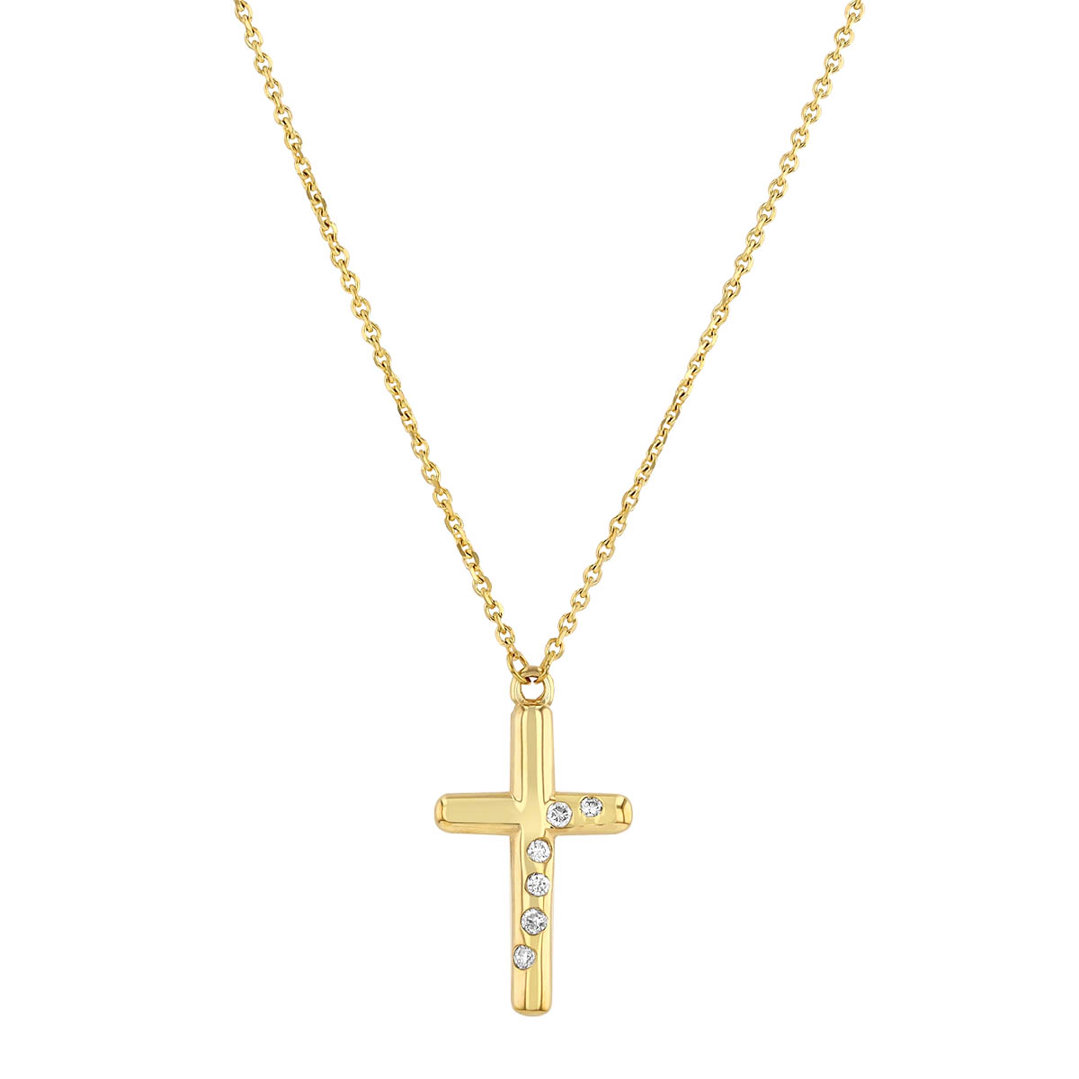 Yellow Gold & Scattered Diamond Cross Necklace, 18" | Borsheims