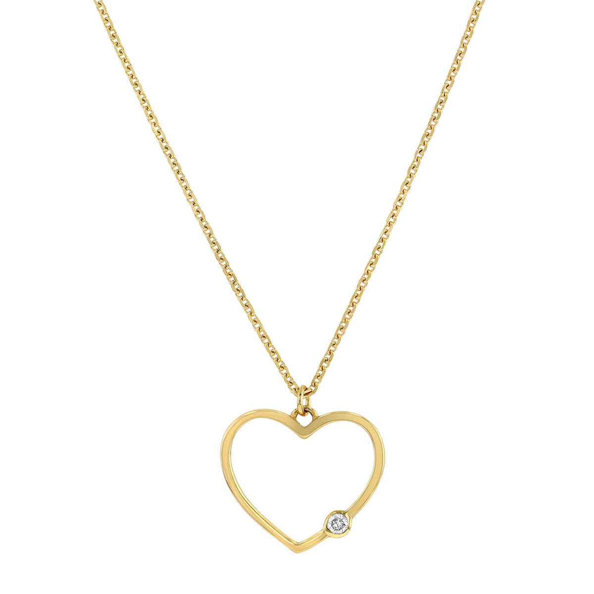 Yellow Gold Open Heart Pendant with Bezel Set Diamond Accent, 18 ...