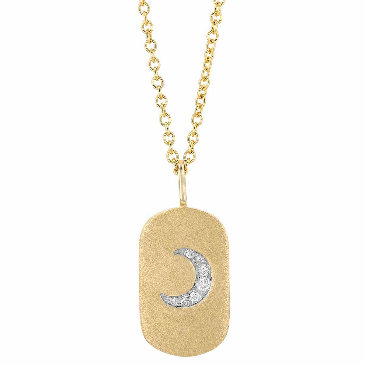 Diamond Crescent Moon Dog Tag Pendant in Yellow Gold, 16" | Borsheims