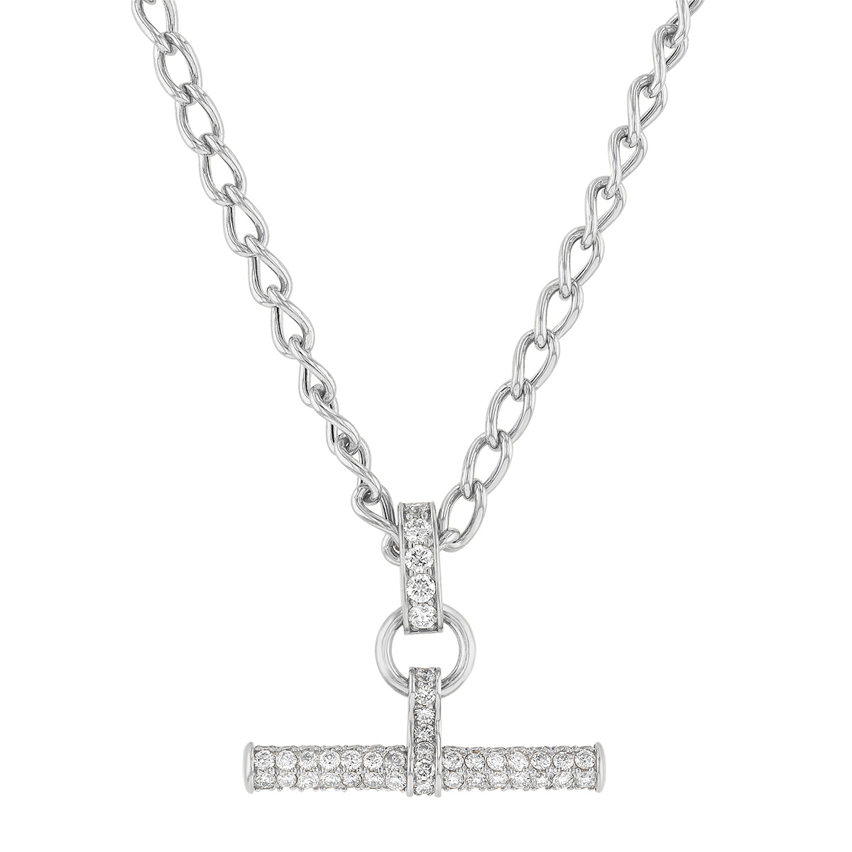 Diamond Round Bar & Link Pendant in White Gold, 18" | Borsheims