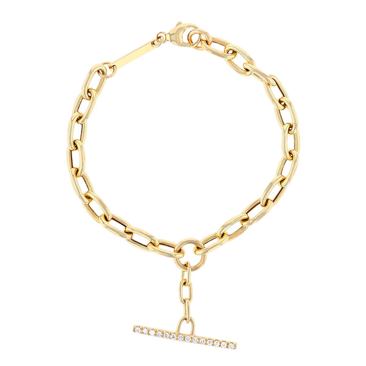 Zoe Chicco Diamond Pave Toggle Oval Chain Bracelet in Yellow Gold, 6.5 ...