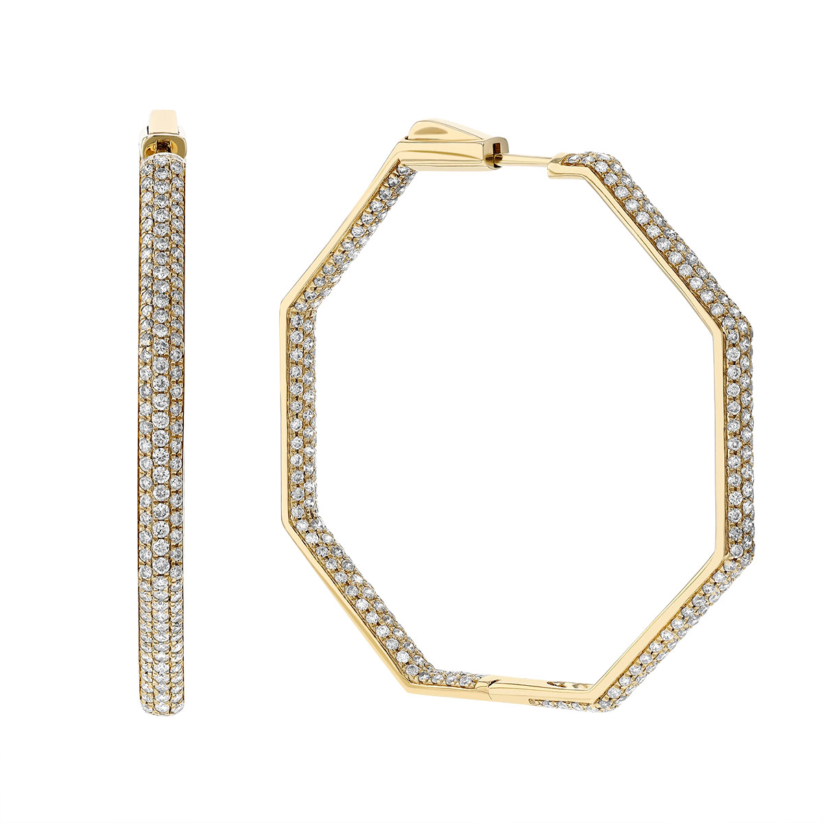 Diamond Inside Out Octagon Hoop Earrings in Yellow Gold, 2.11 cttw ...