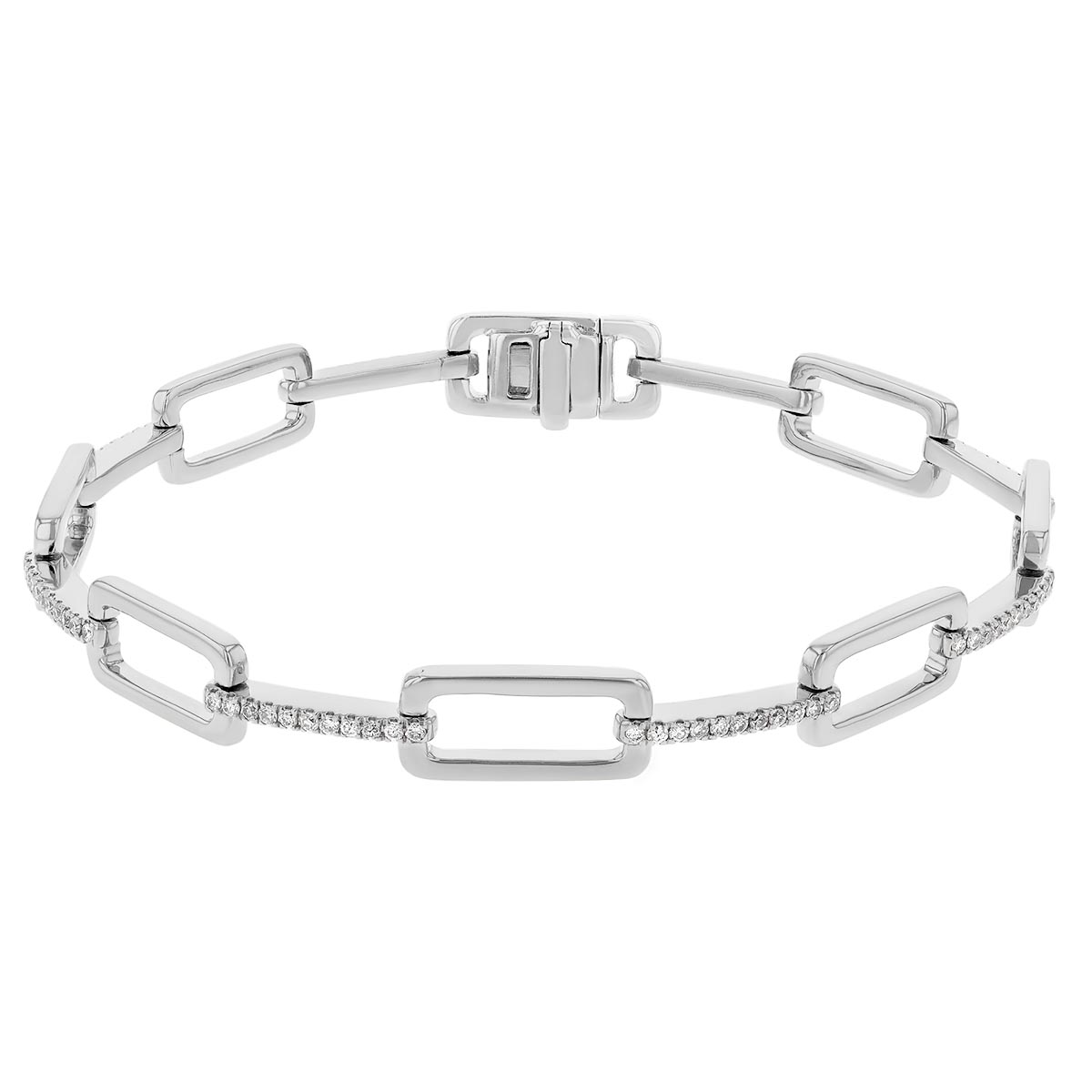 Diamond Bar & Rectangle Link Bracelet in White Gold, 7" | Borsheims