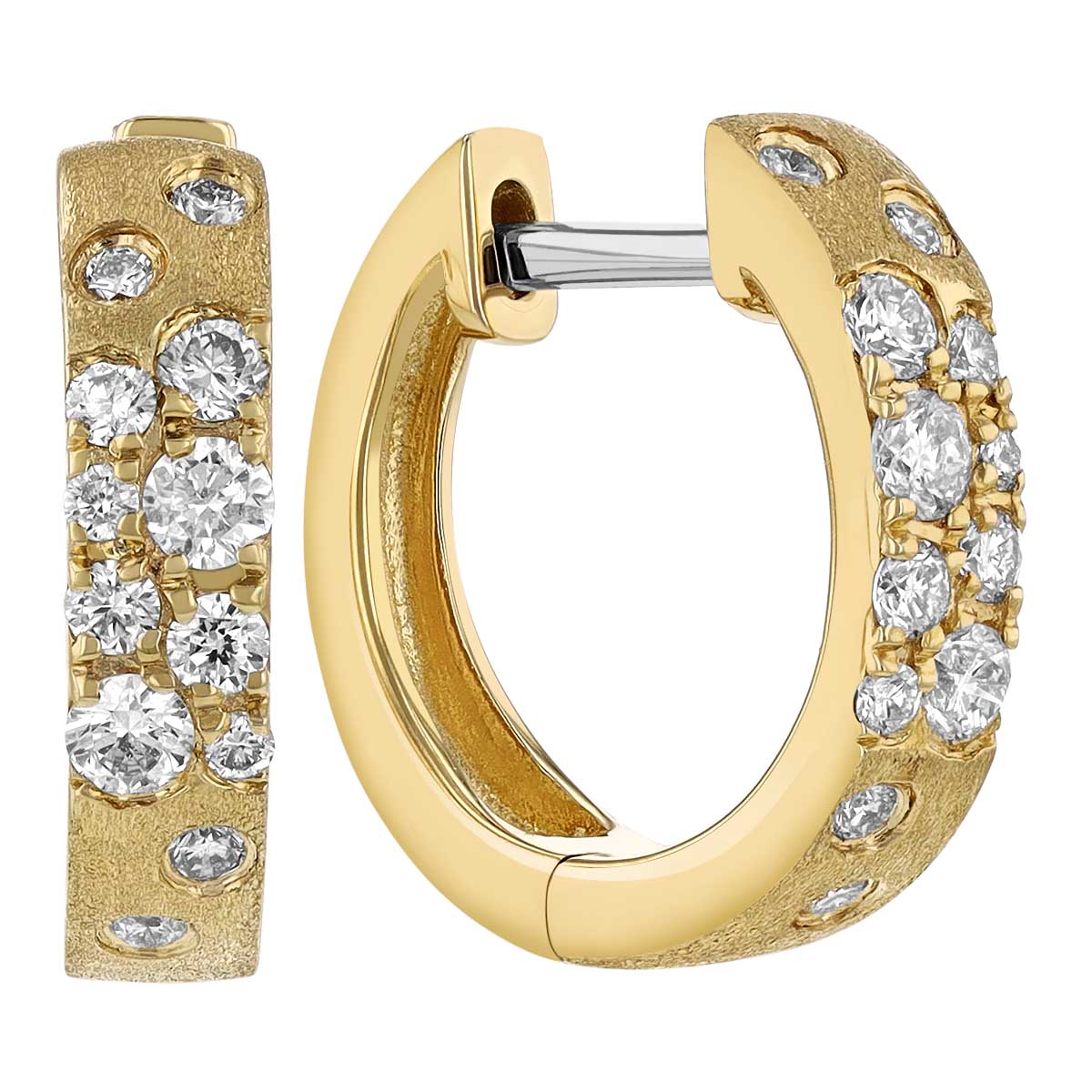 Diamond Flush Set Scatter Hoop Earrings in Yellow Gold | Borsheims