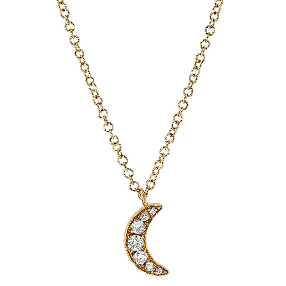 Graduated Diamond Crescent Moon Pendant in Yellow Gold, 18" | Borsheims