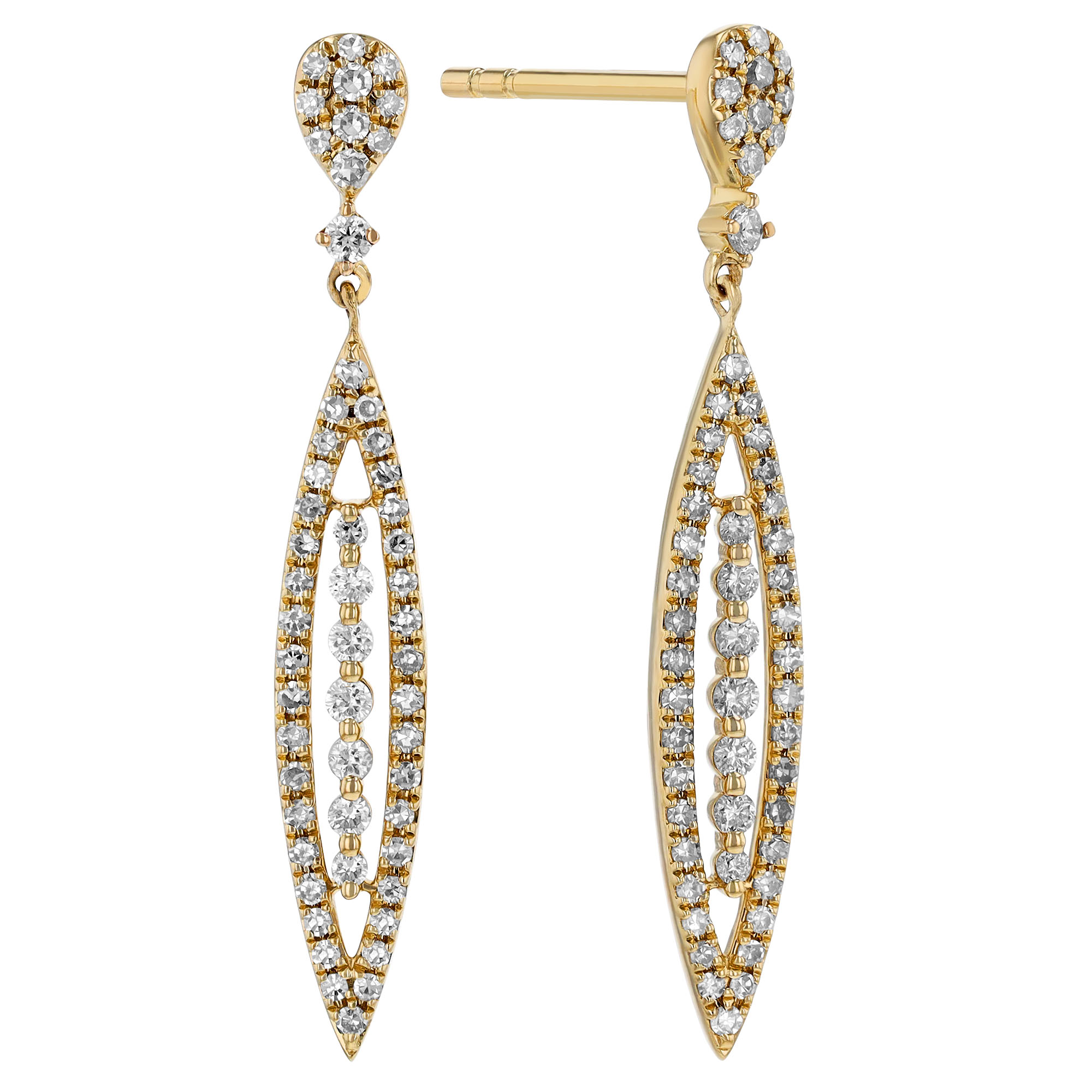 Diamond Marquise Shape Outline & Vertical Column Dangle Earrings in ...