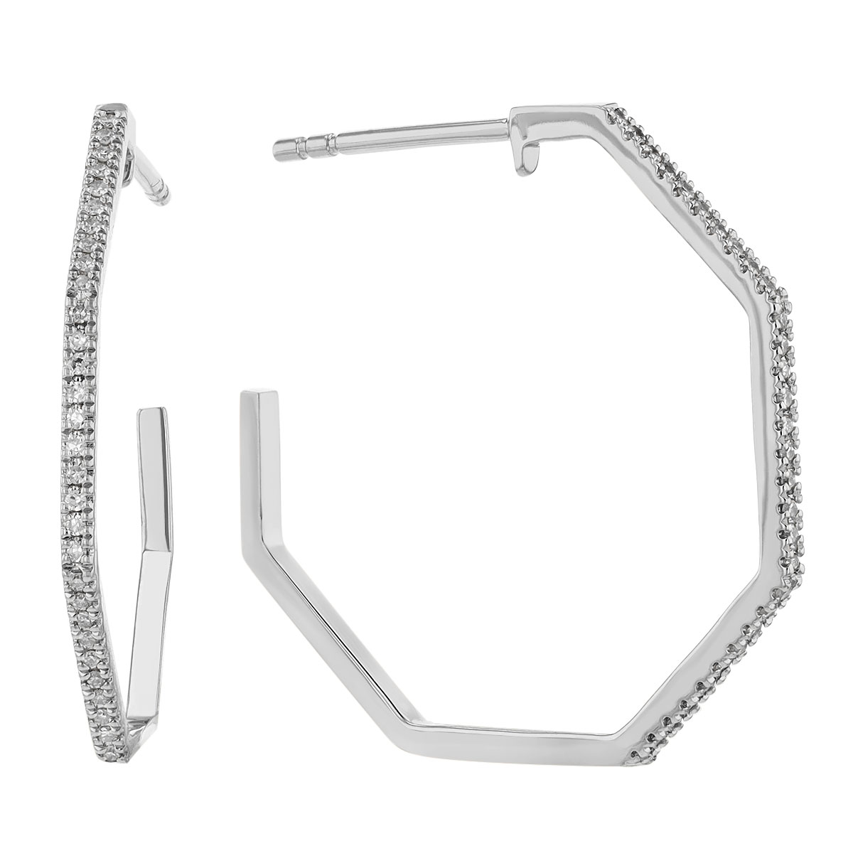 Diamond Open Octagon Hoop Earrings in White Gold | Borsheims