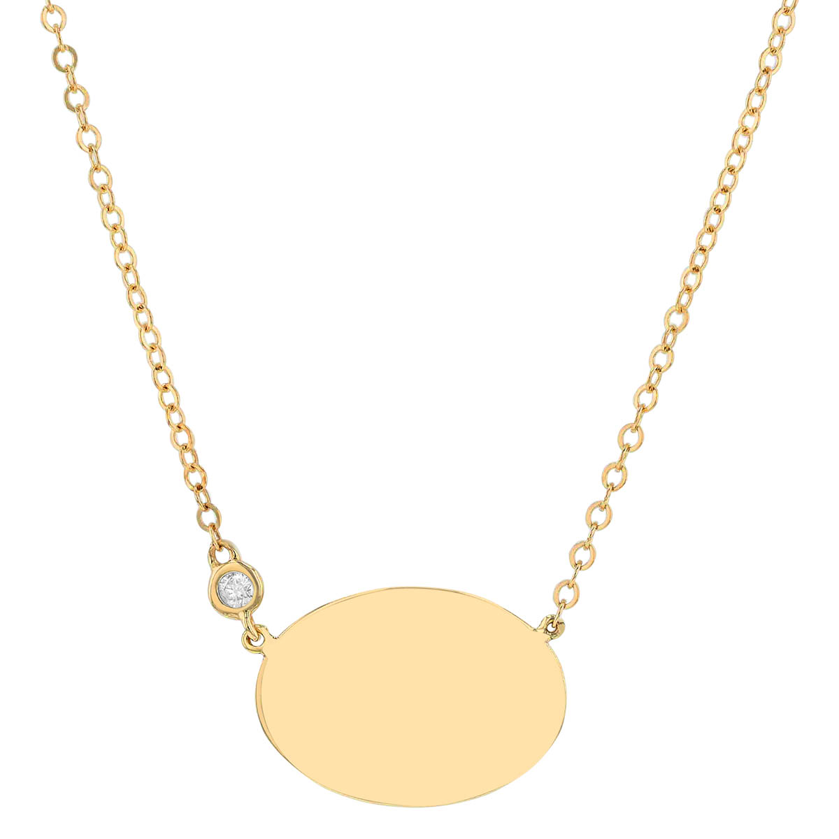 Yellow Gold Oval Disc Pendant with Diamond Bezel Accent, 19" | Borsheims