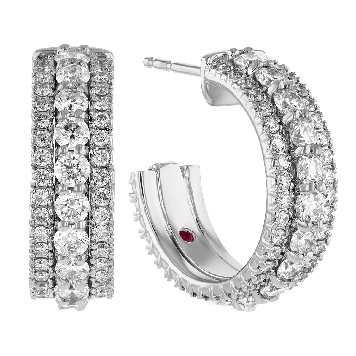 Roberto Coin Siena Diamond 3 Row Hoop Earrings in White Gold, 2.42 cttw ...