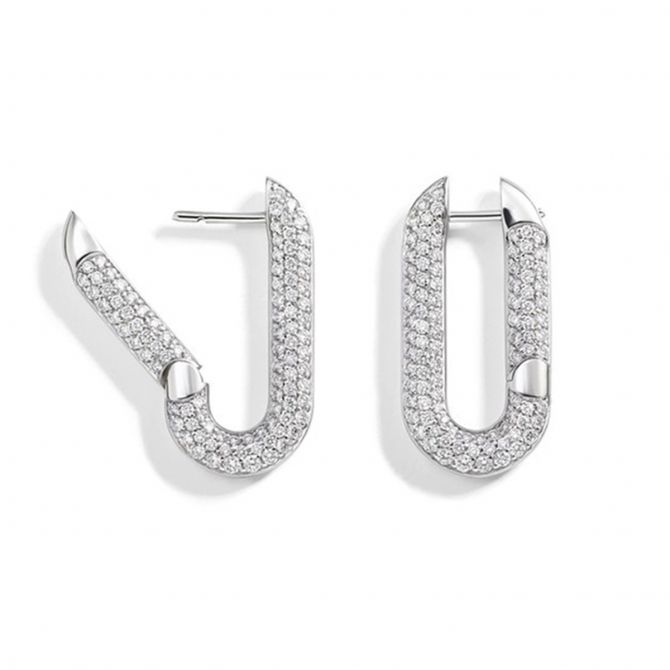 Vhernier Mon Jeu Diamond Pave Link Earrings in White Gold