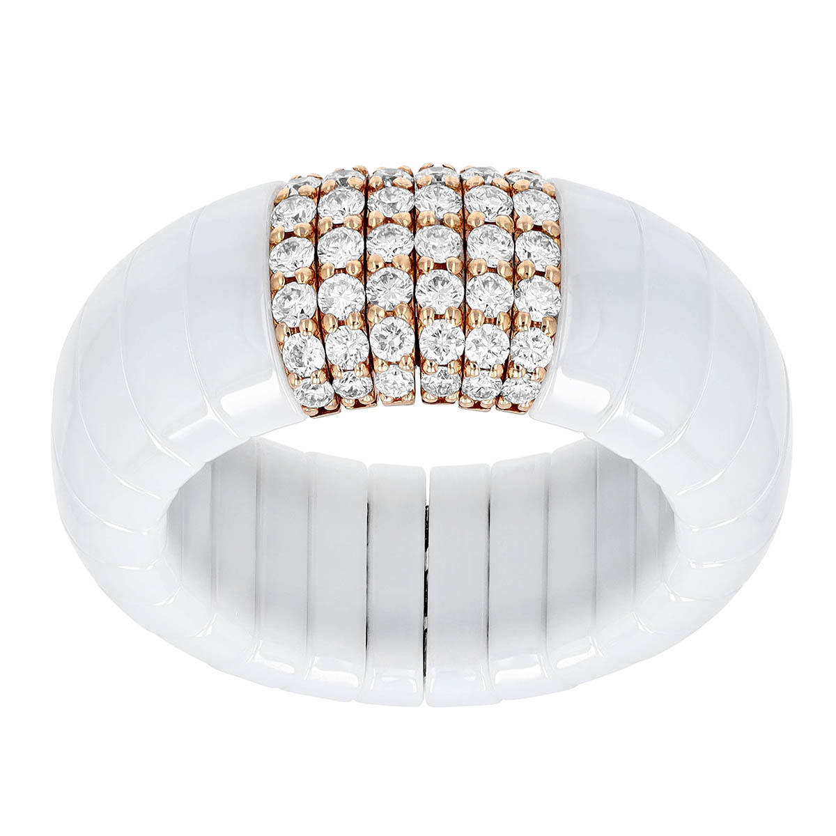 Demeglio Pura Diamond Pavé Stretch Ring in Rose Gold & White Ceramic ...