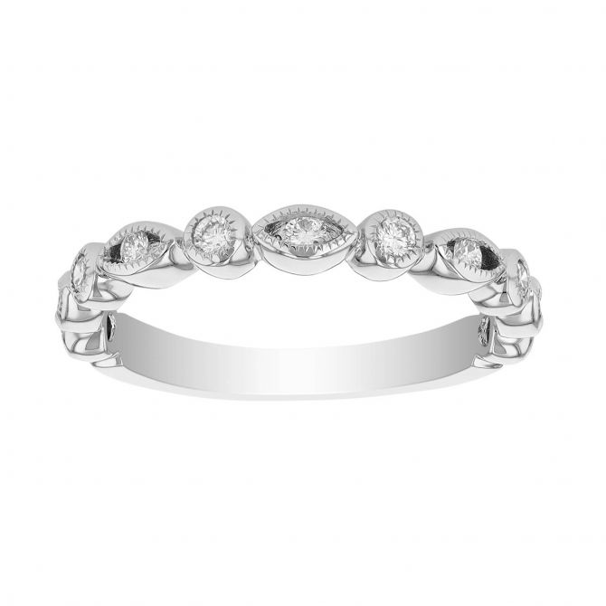Diamond Round & Navette Alternating Patterned Ring in White Gold ...