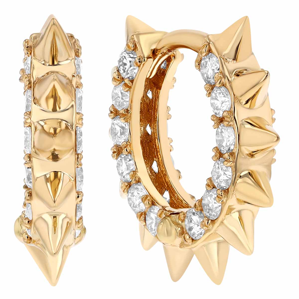 Zoe Chicco Side Set Diamond Spiked Huggie Hoop Earrings in Yellow Gold ...