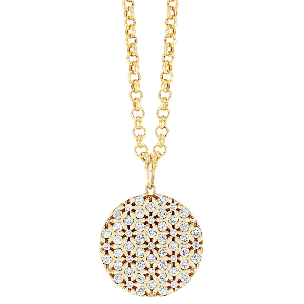 Diamond Pavé Carved Disc Pendant in Yellow Gold, 18" | Borsheims