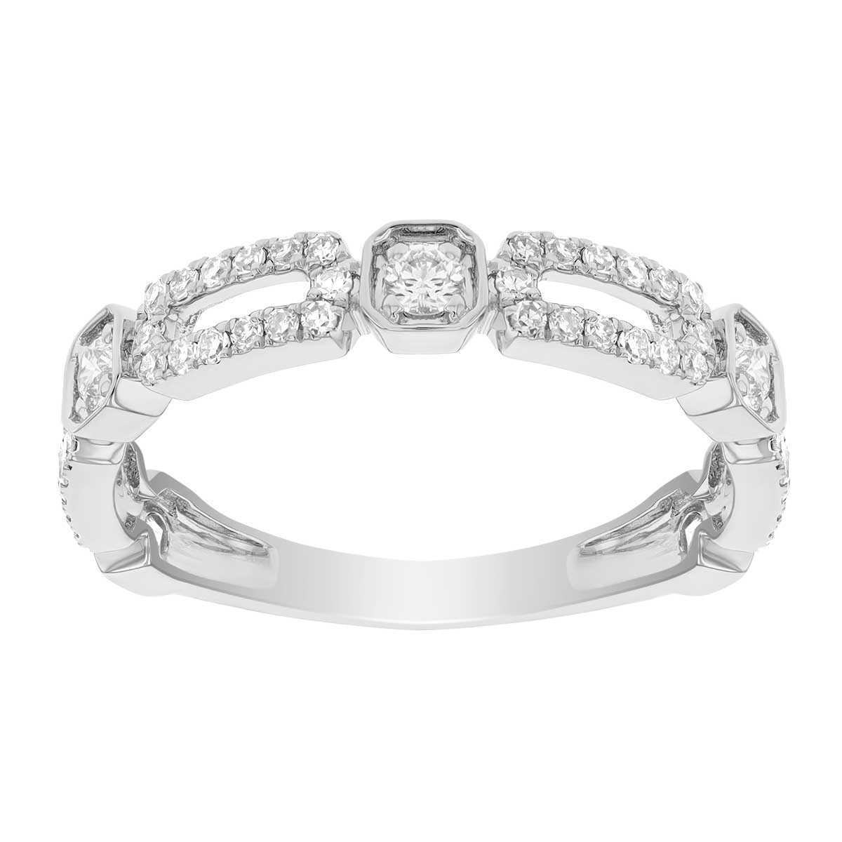 Diamond Pavé Square & Rectangle Geometric Patterned Ring in White Gold ...